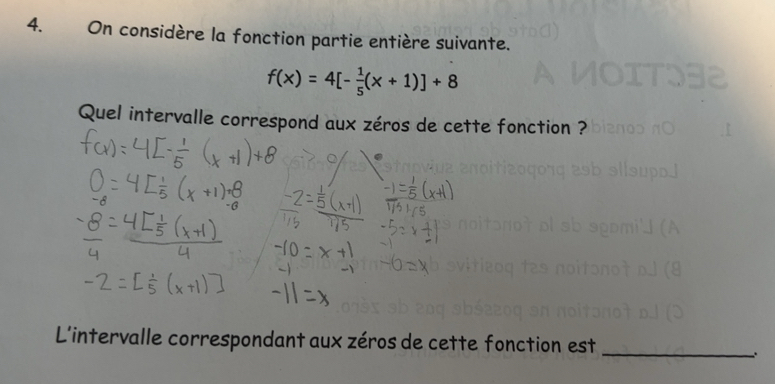 Solved: On considère la fonction partie entière suivante. f(x)=4[- 1/5 ...