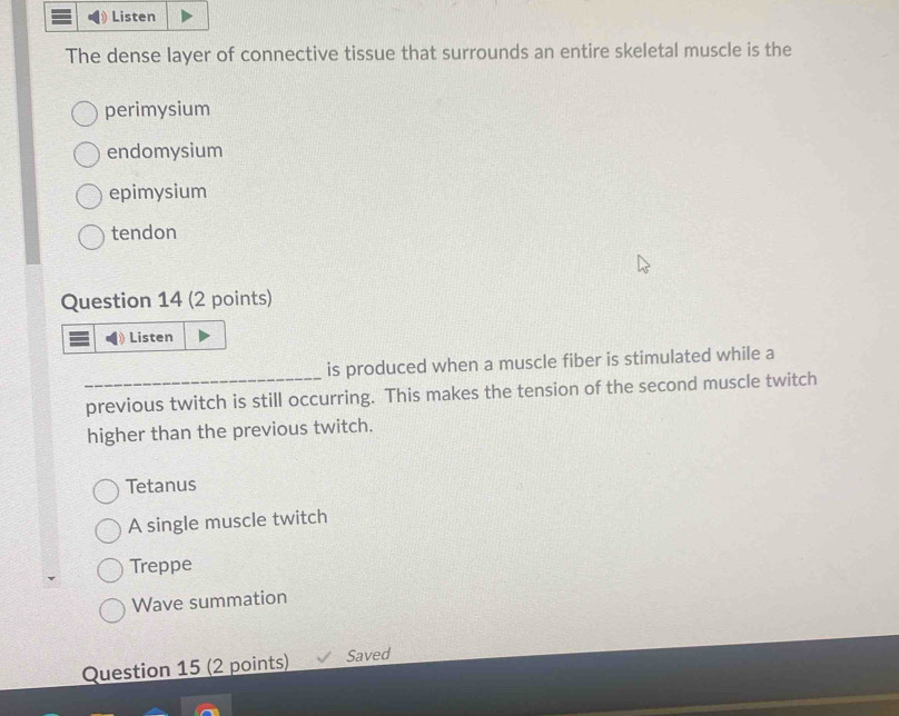Solved: Listen The dense layer of connective tissue that surrounds an ...