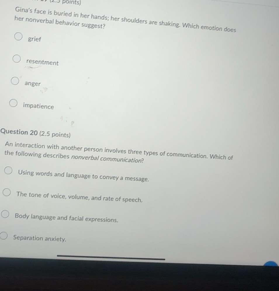 Solved: Gina's face is buried in her hands; her shoulders are shaking ...