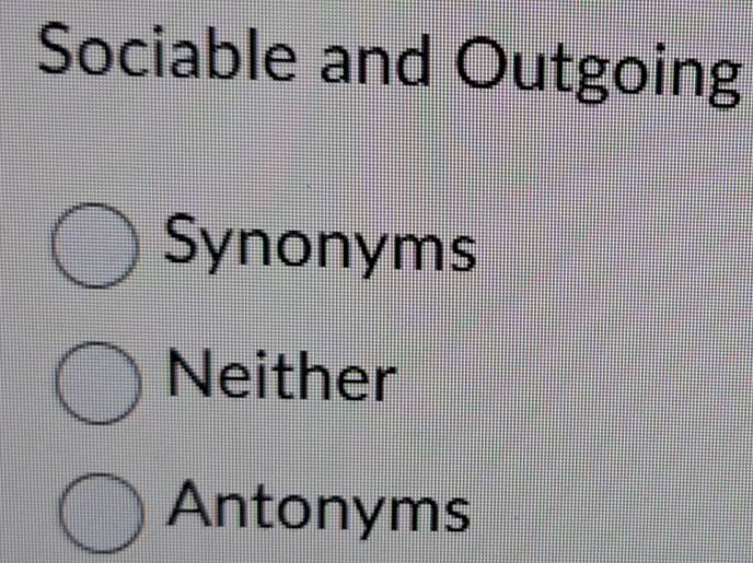 Solved: Sociable and Outgoing Synonyms Neither Antonyms [Others]