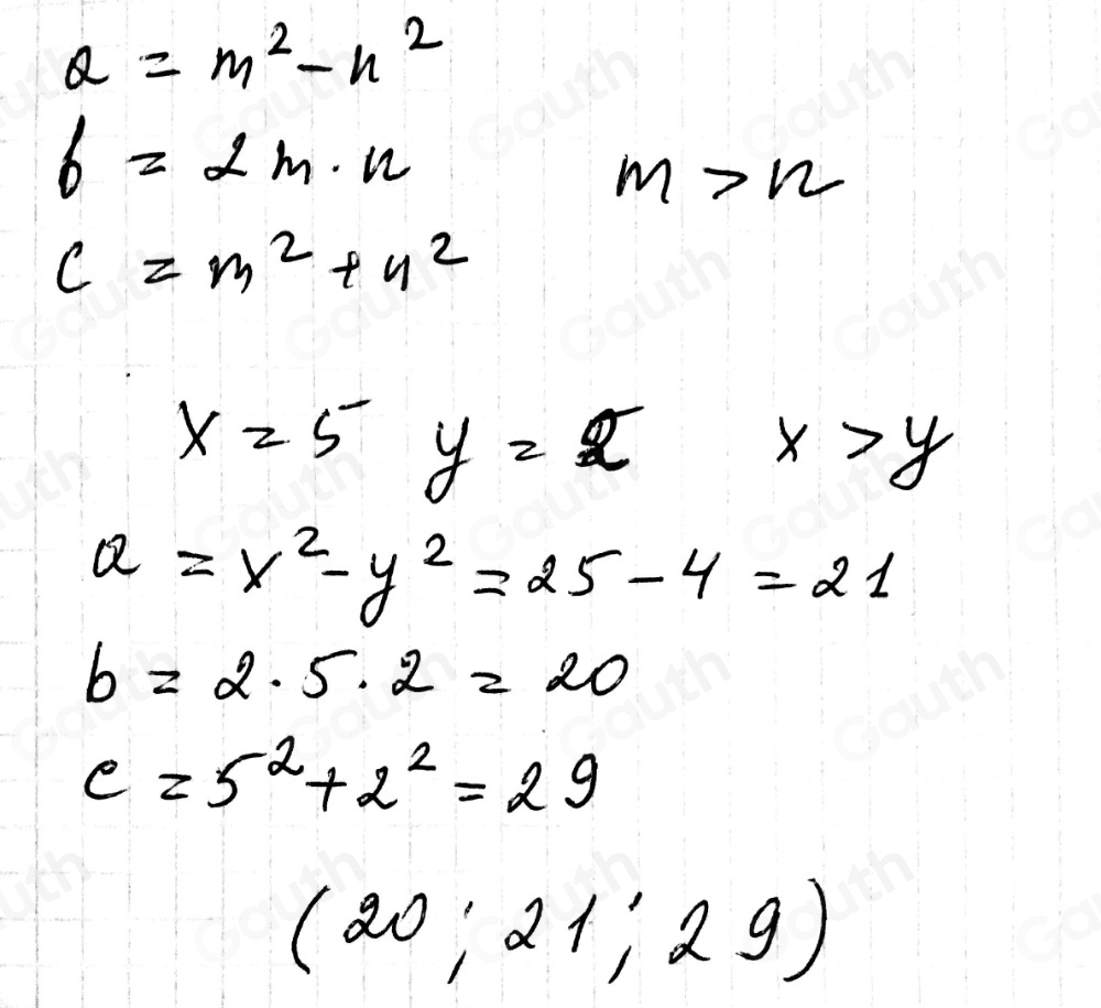 Solved: Use the formulas to generate a Pythagorean Triple with x=5 and ...