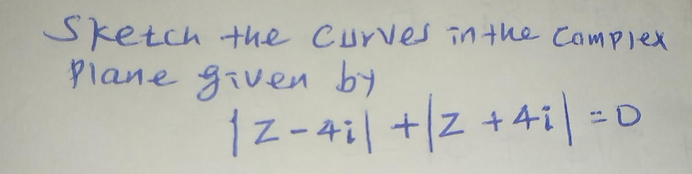 Solved: Sketch the curves in the complex plane given by |z-4i|+|z+4i|=0 ...