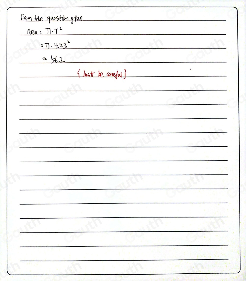 Solved: A circular pond is shown below. What is the area of the pond's ...