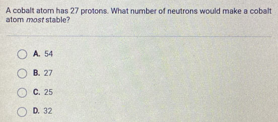 Solved: A cobalt atom has 27 protons. What number of neutrons would make a cobalt atom most ...