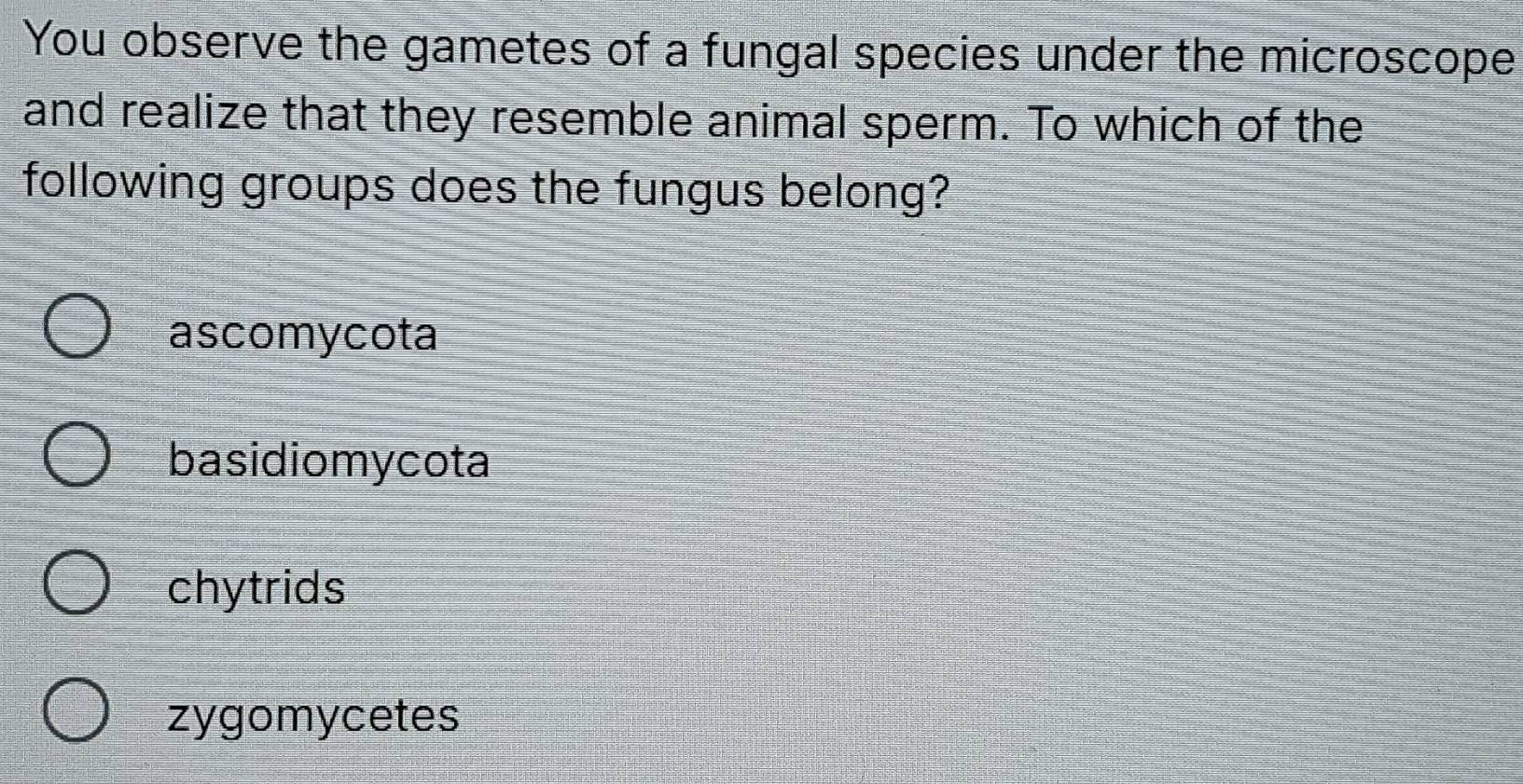 Solved: You observe the gametes of a fungal species under the ...