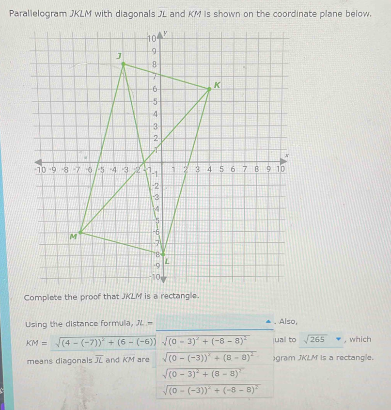 Solved: Parallelogram JKLM with diagonals overline JL and overline KM ...