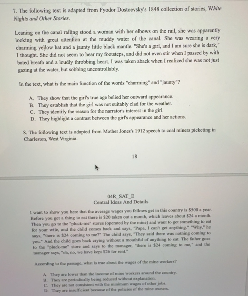 Solved: The following text is adapted from Fyodor Dostoevsky's 1848 ...