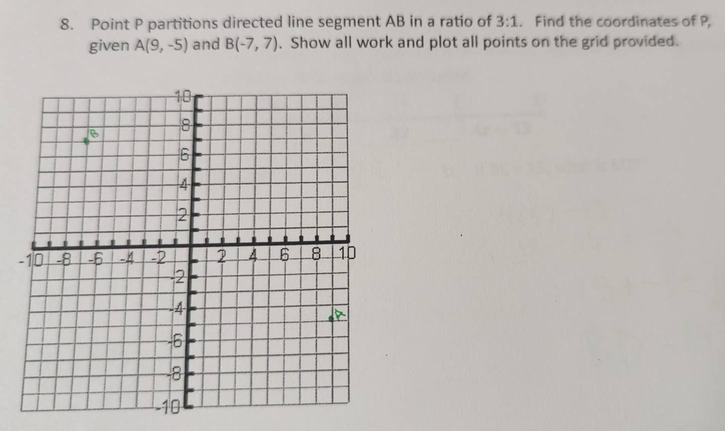 Solved: Point P partitions directed line segment AB in a ratio of 3:1 ...