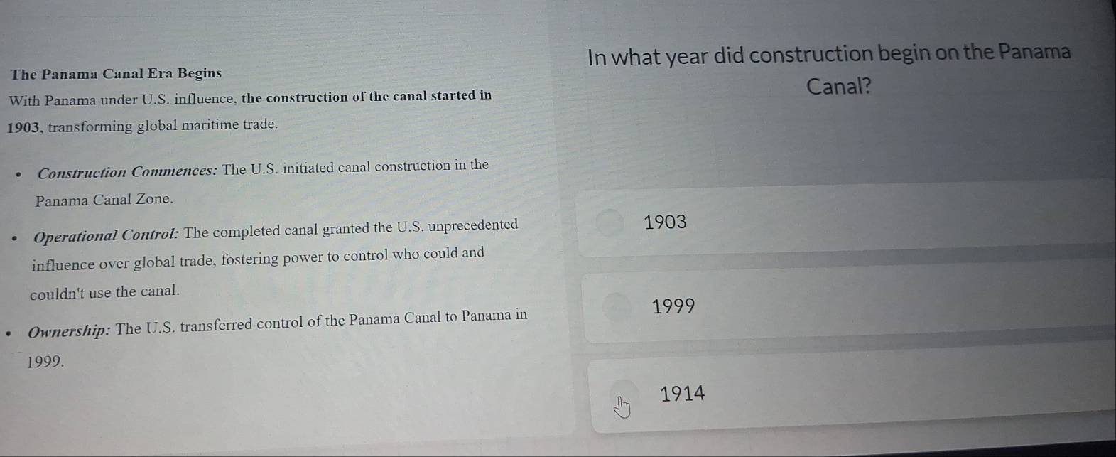 Solved: In what year did construction begin on the Panama The Panama ...