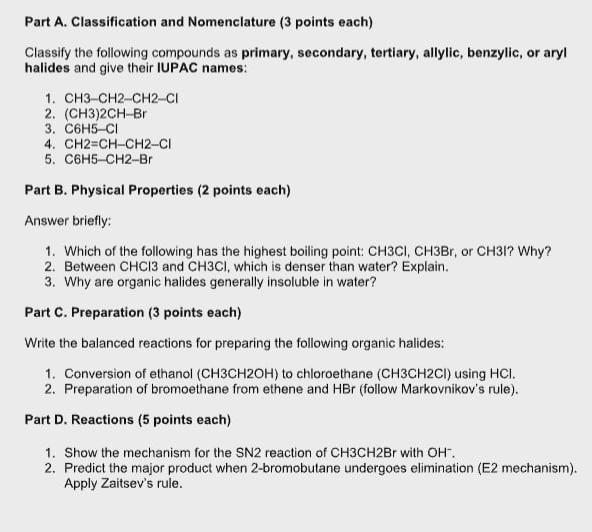 Solved: Classification and Nomenclature (3 points each) Classify the following compounds as ...