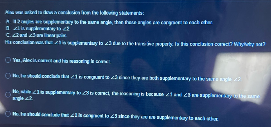 Solved: Alex was asked to draw a conclusion from the following ...