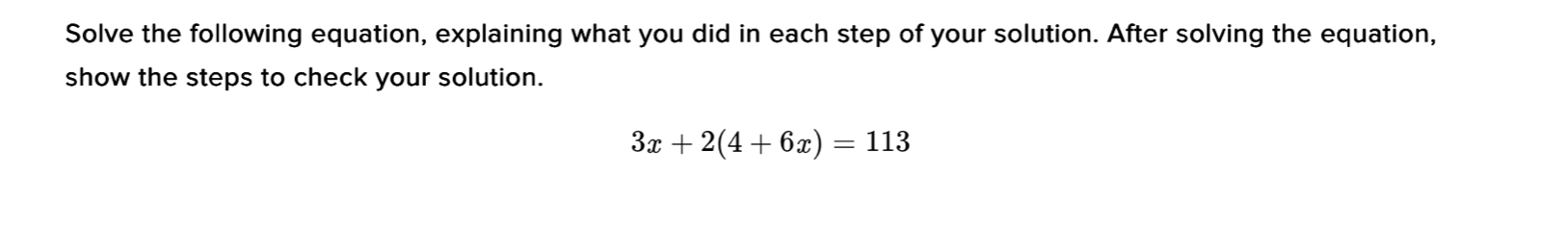 Solved: Solve the following equation, explaining what you did in each ...