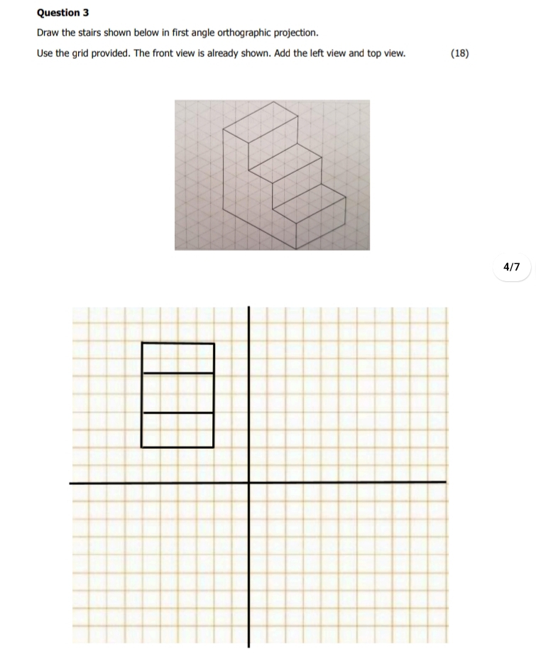 Résolu :Draw the stairs shown below in first angle orthographic projection. Use the grid provided