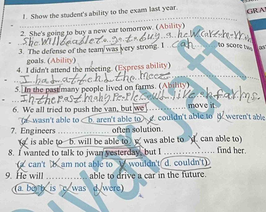 Solved: Show the student's ability to the exam last year. GRA 、 2. She ...