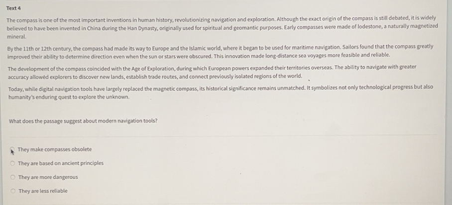 تم الحل:Text 4 The compass is one of the most important inventions in ...