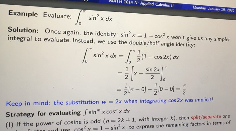 Solved: MATH 1014 N: Applied Calculus II Monday, January 19, 2026 ...