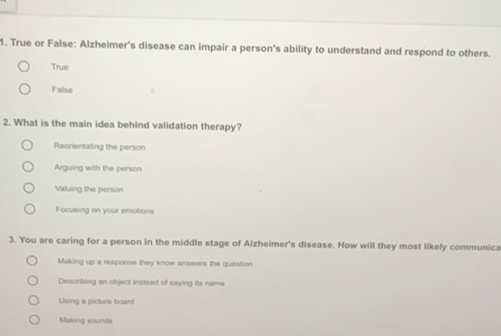 Solved: True or False: Alzheimer's disease can impair a person's ...