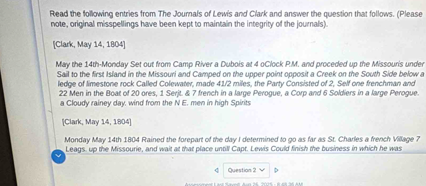 Solved: Read the following entries from The Journals of Lewis and Clark ...