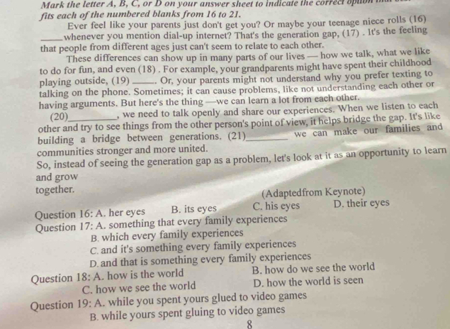 Giải quyết:Mark the letter A, B, C, or D on your answer sheet to ...