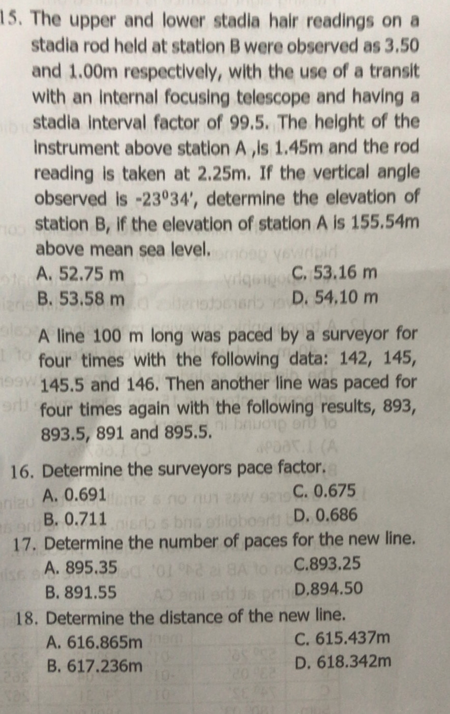 Solved: The upper and lower stadia hair readings on a stadia rod held ...