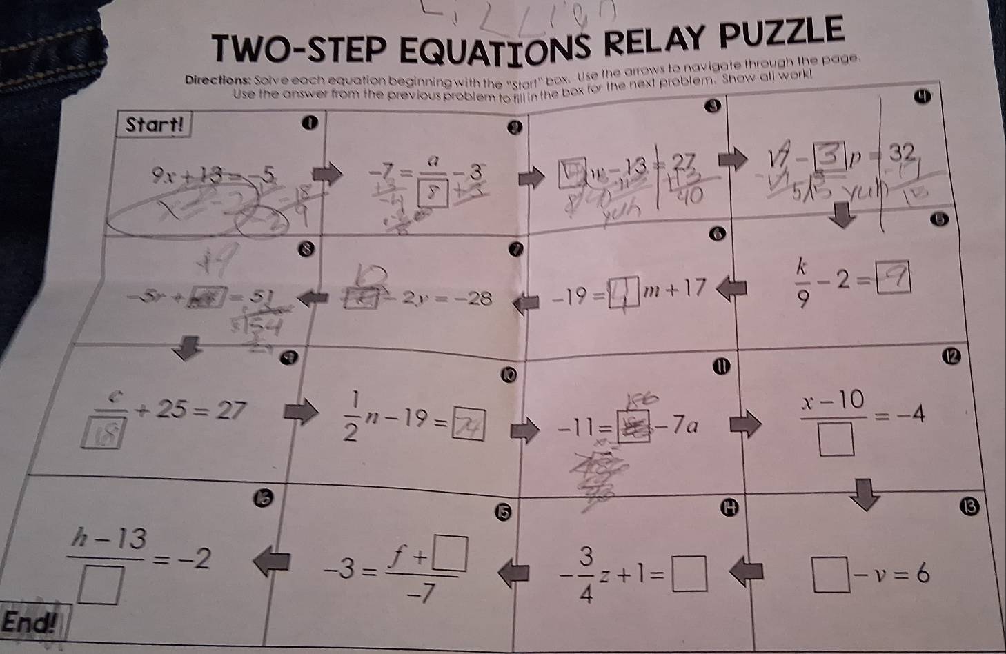 Solved: TWO-STEP EQUATIONS RELAY PUZZLE navigate through the page. En ...