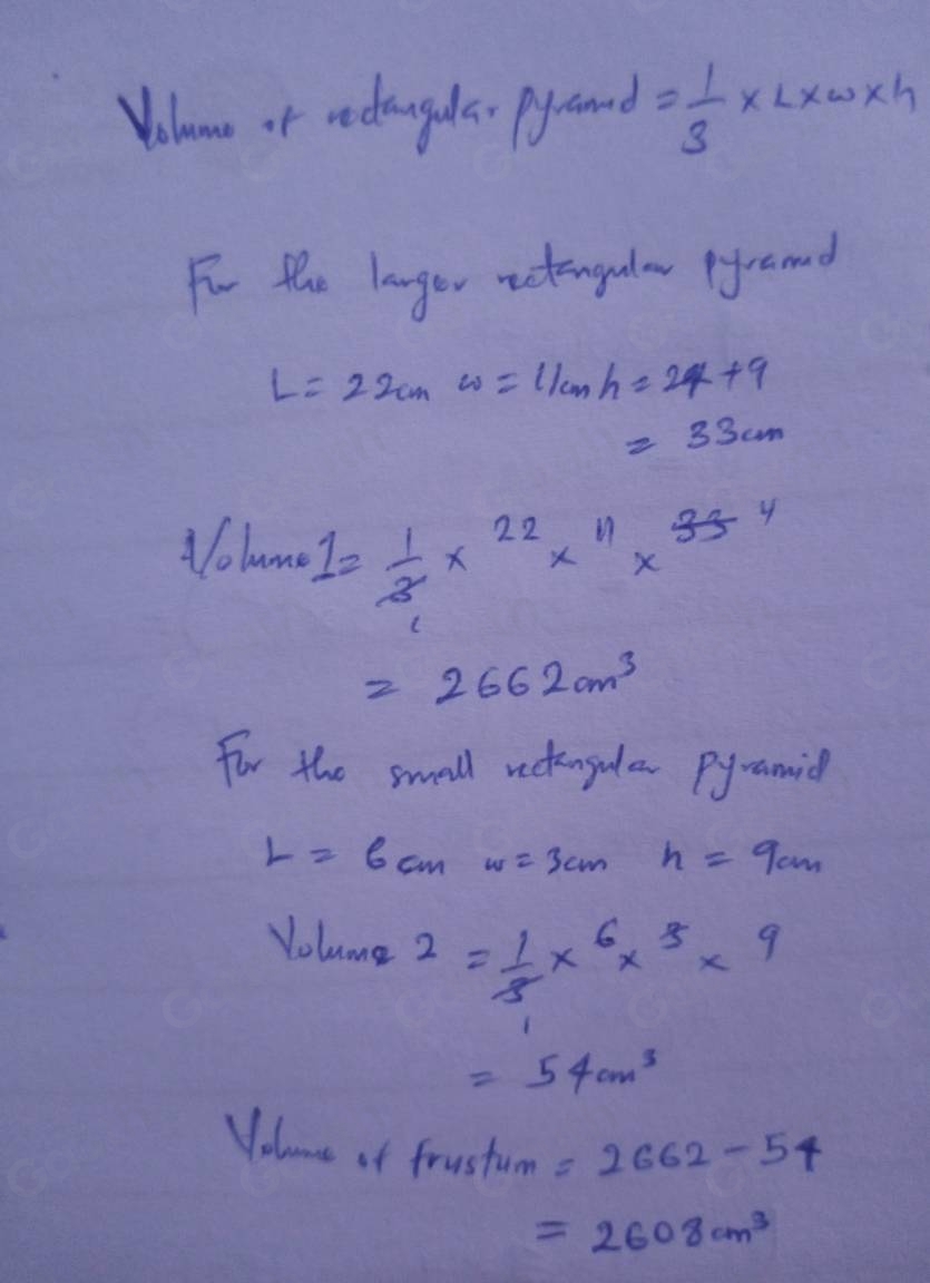 Solved: A rectangular-based pyramid is cut horizontally, leaving the ...