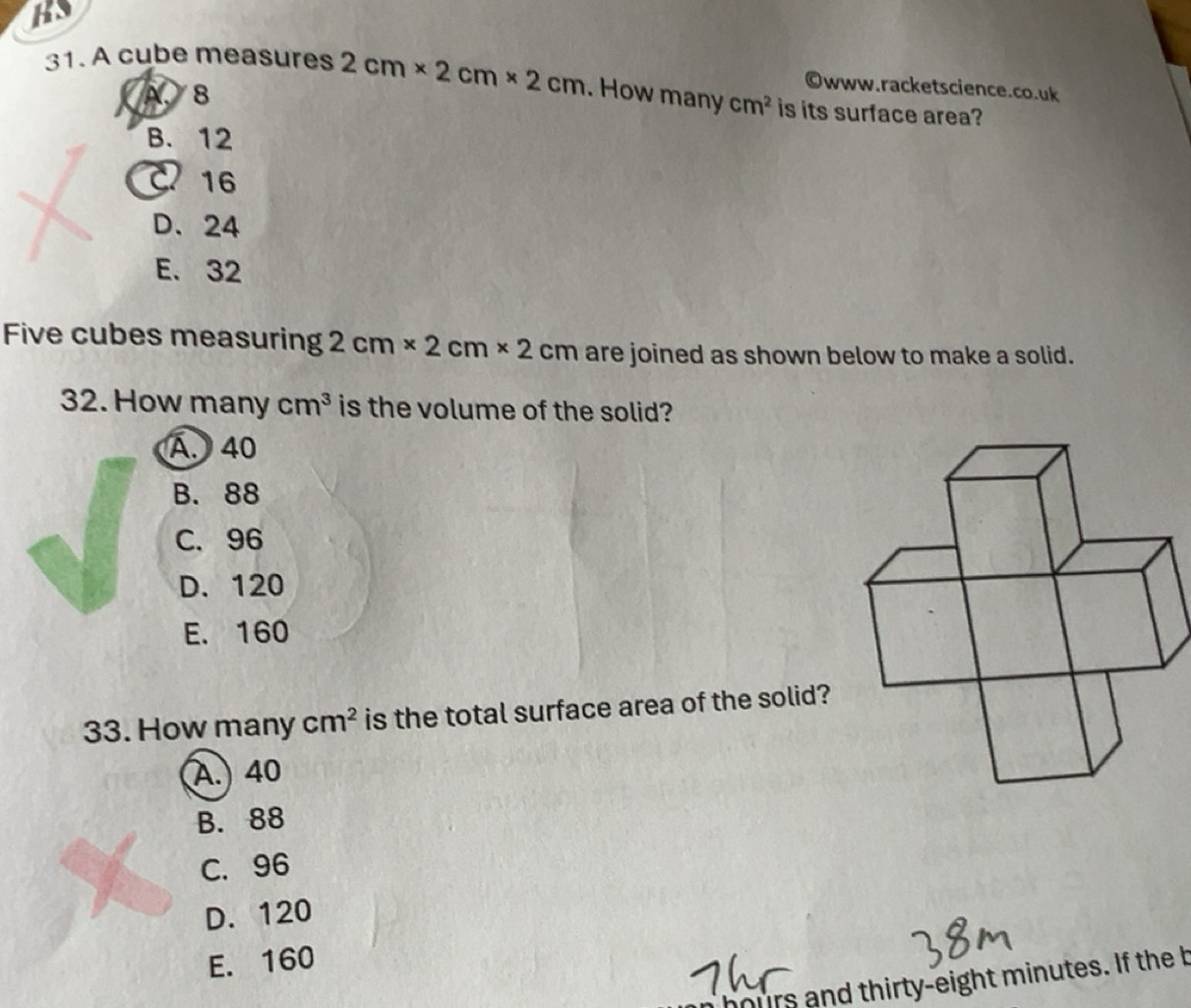 Solved: A cube measures 2cm* 2cm* 2cm. How many cm^2 is its surface ...