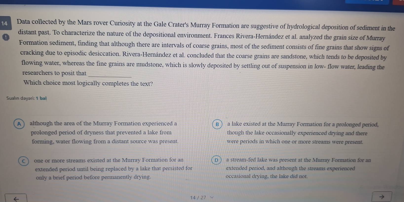 Solved: Data collected by the Mars rover Curiosity at the Gale Crater's ...