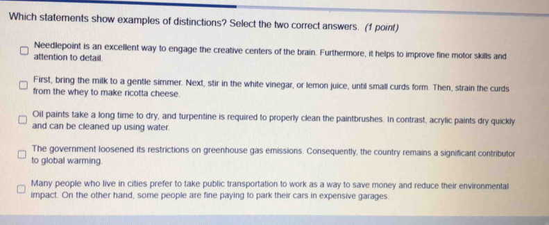 Solved: Which statements show examples of distinctions? Select the two ...