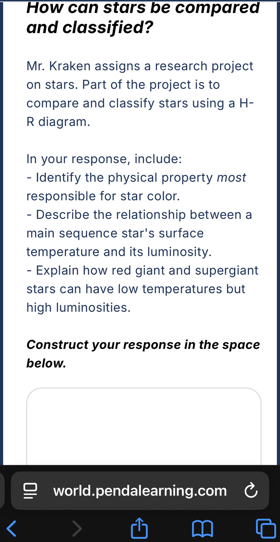 Solved: How can stars be compared and classified? Mr. Kraken assigns a ...