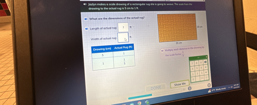 Solved: Jazlyn makes a scale drawing of a rectangular rug she is going ...