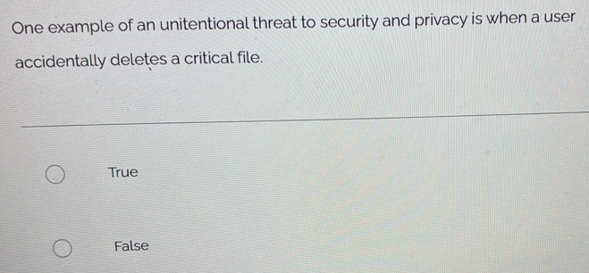 Solved: One example of an unitentional threat to security and privacy ...