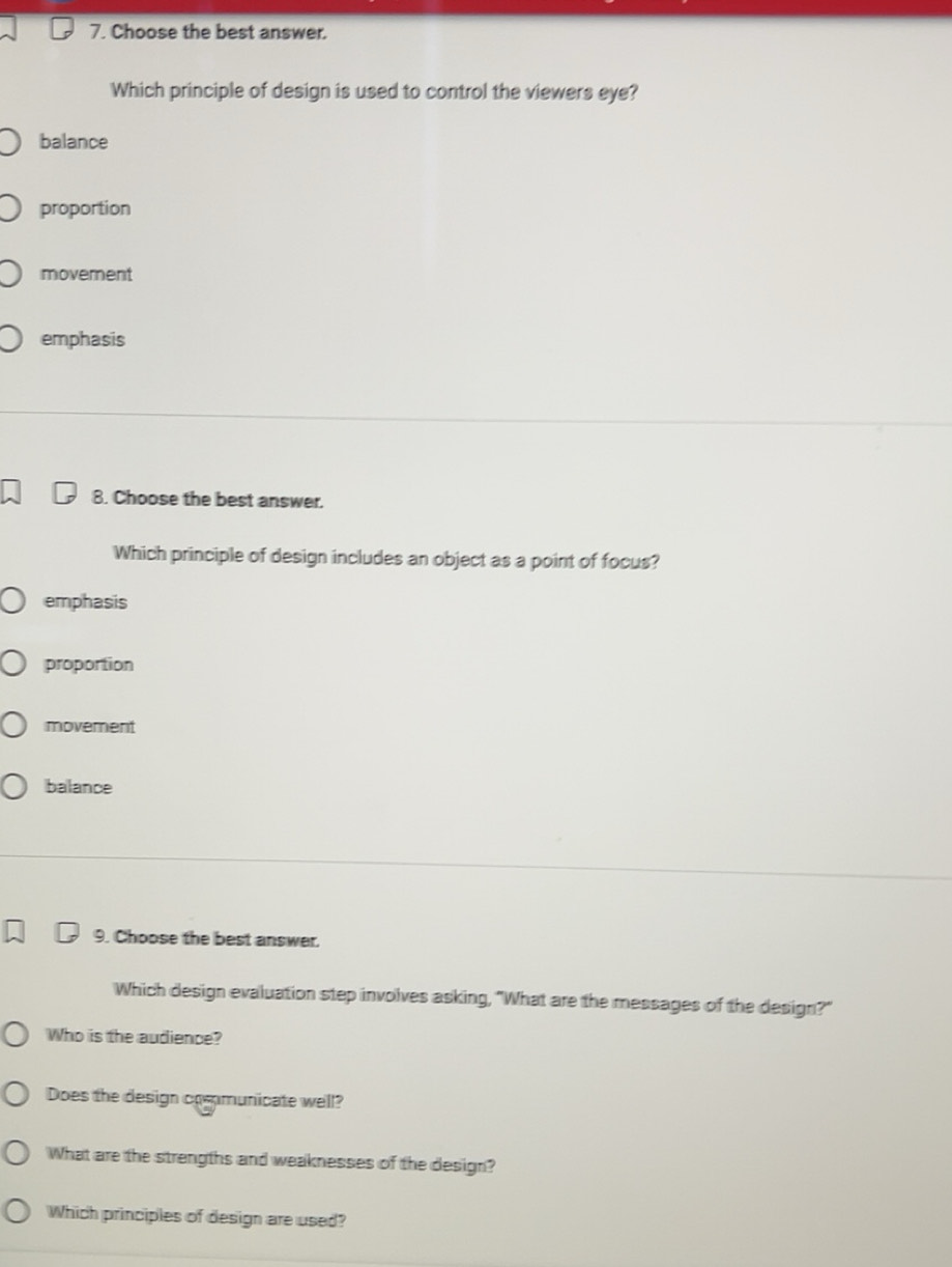Solved: Choose the best answer. Which principle of design is used to ...