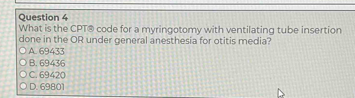 Solved: What is the CPT® code for a myringotomy with ventilating tube ...