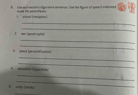 Solved: Use each word in a figurative sentence. Use the figure of ...
