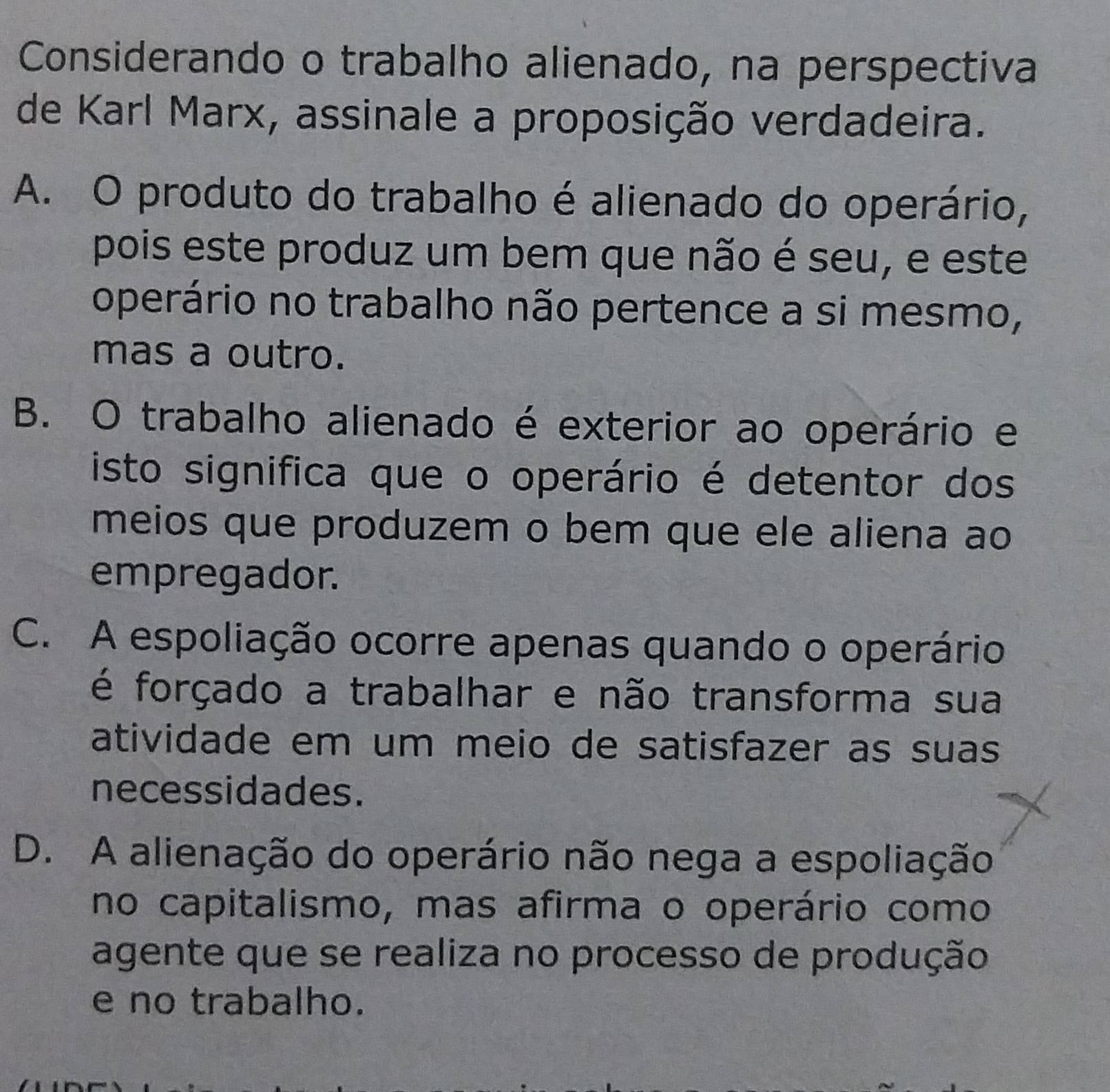 Resolvido:Considerando o trabalho alienado, na perspectiva de Karl Marx ...
