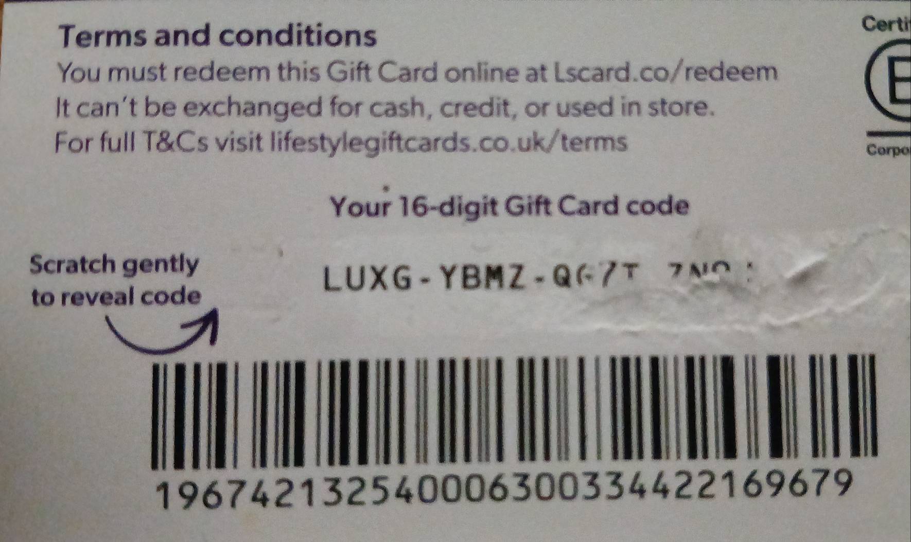 Solved: Terms and conditions Certi You must redeem this Gift Card ...