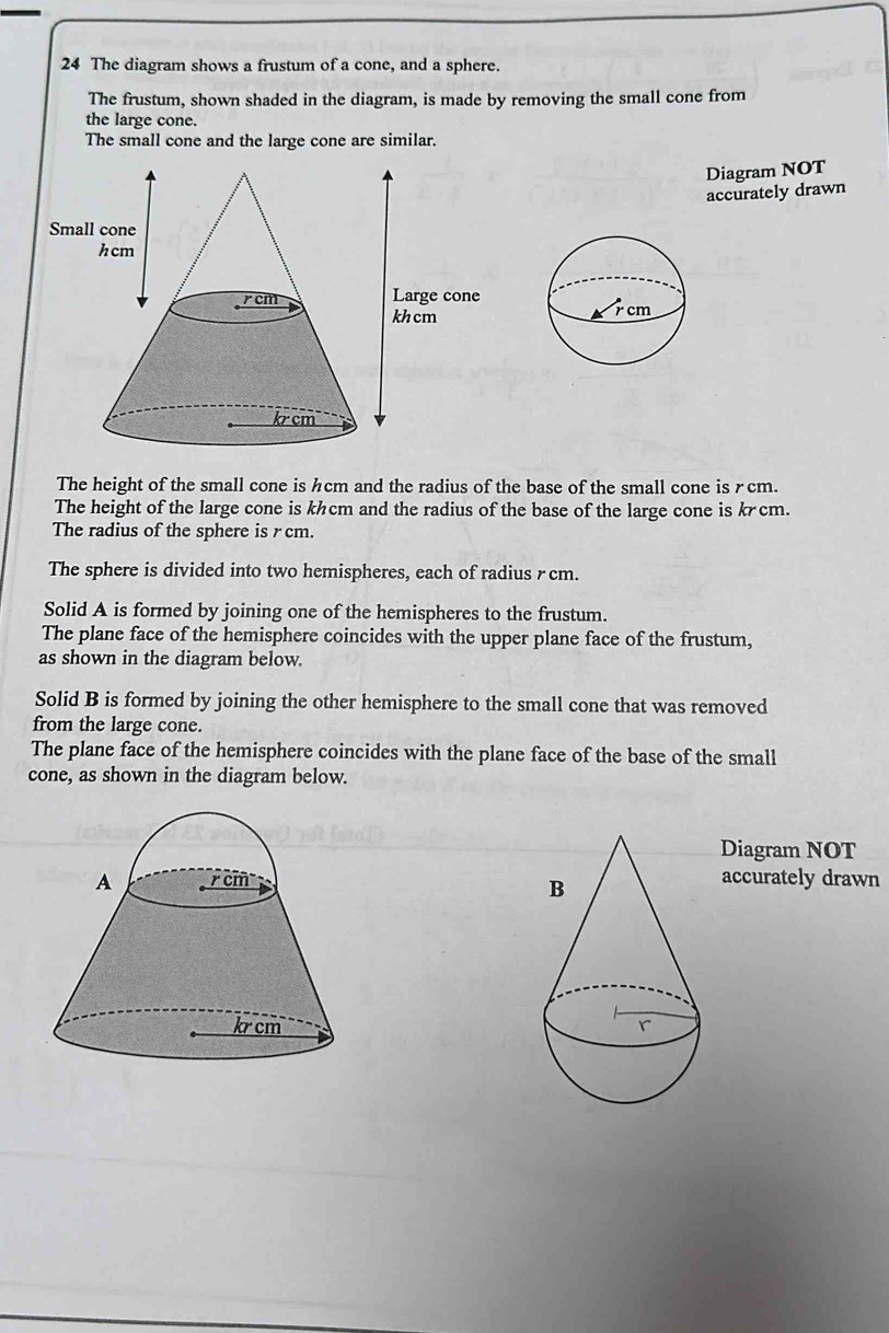 Solved: The diagram shows a frustum of a cone, and a sphere. The ...