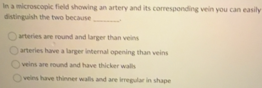 Solved: In a microscopic field showing an artery and its corresponding ...