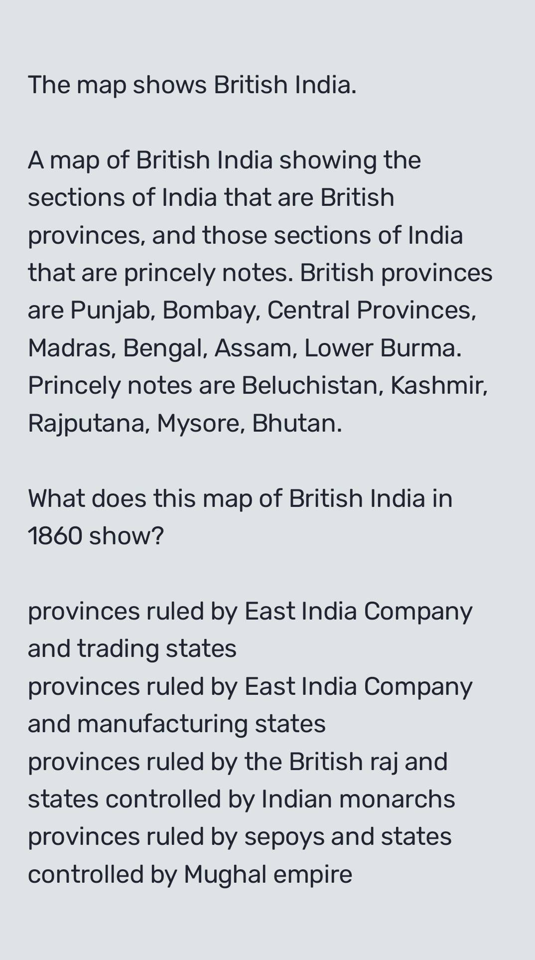 Solved: The map shows British India. A map of British India showing the ...
