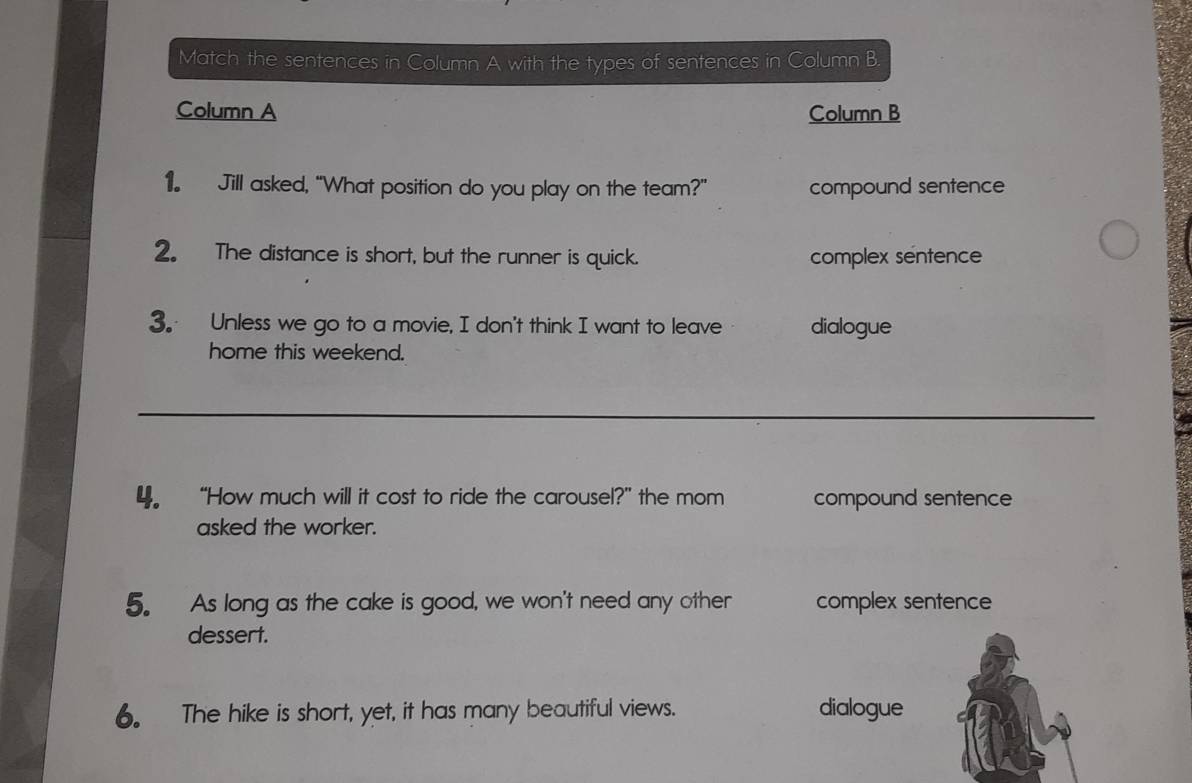 Solved: Match the sentences in Column A with the types of sentences in ...