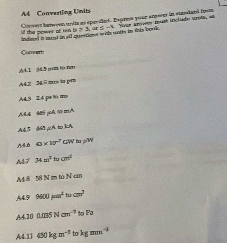 Solved: A4 Converting Units Convert between units as specified. Express your answer in standard ...