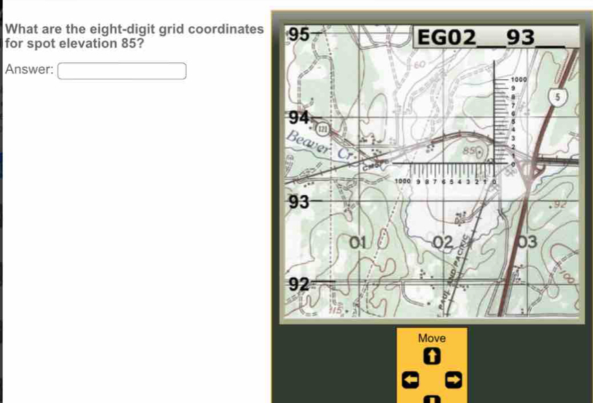 Solved: What are the eight-digit grid coordinates for spot elevation 85 ...