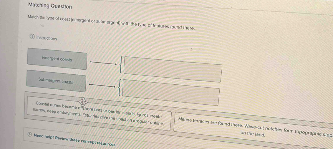 Solved: Matching Question Match the type of coast (emergent or ...