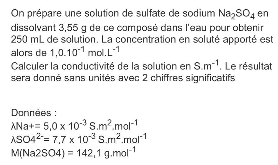 Résolu :On prépare une solution de sulfate de sodium Na_2SO_4 en ...