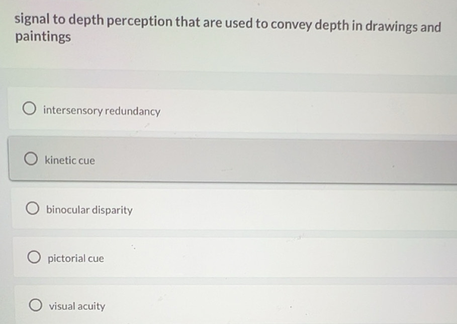 Solved: signal to depth perception that are used to convey depth in ...