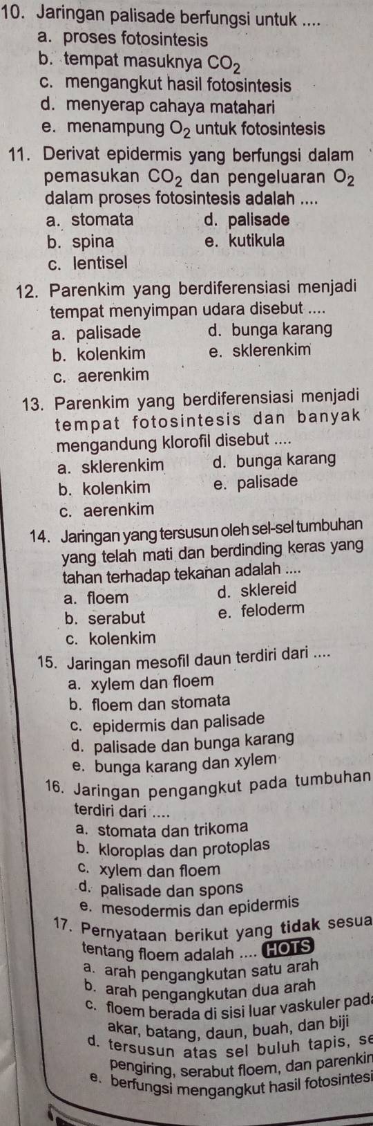 Telah dijawab:Jaringan palisade berfungsi untuk .... a. proses ...