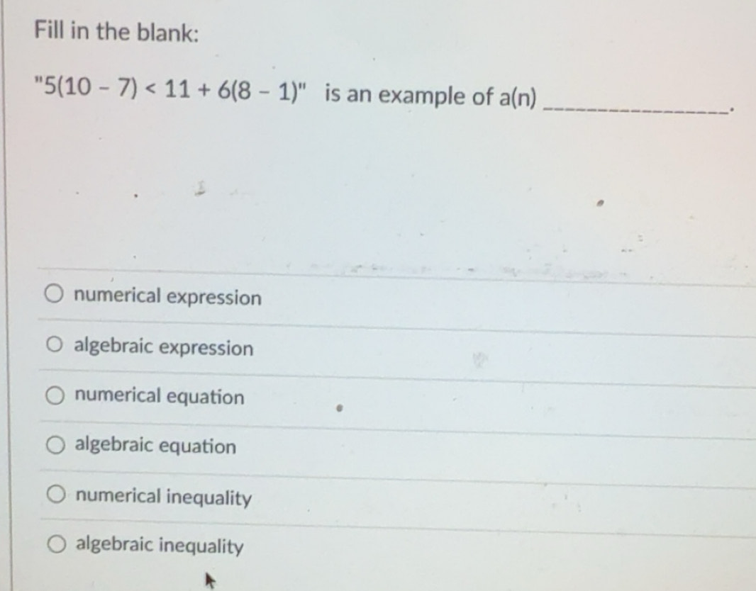 Solved: Fill in the blank: " 5(10-7)