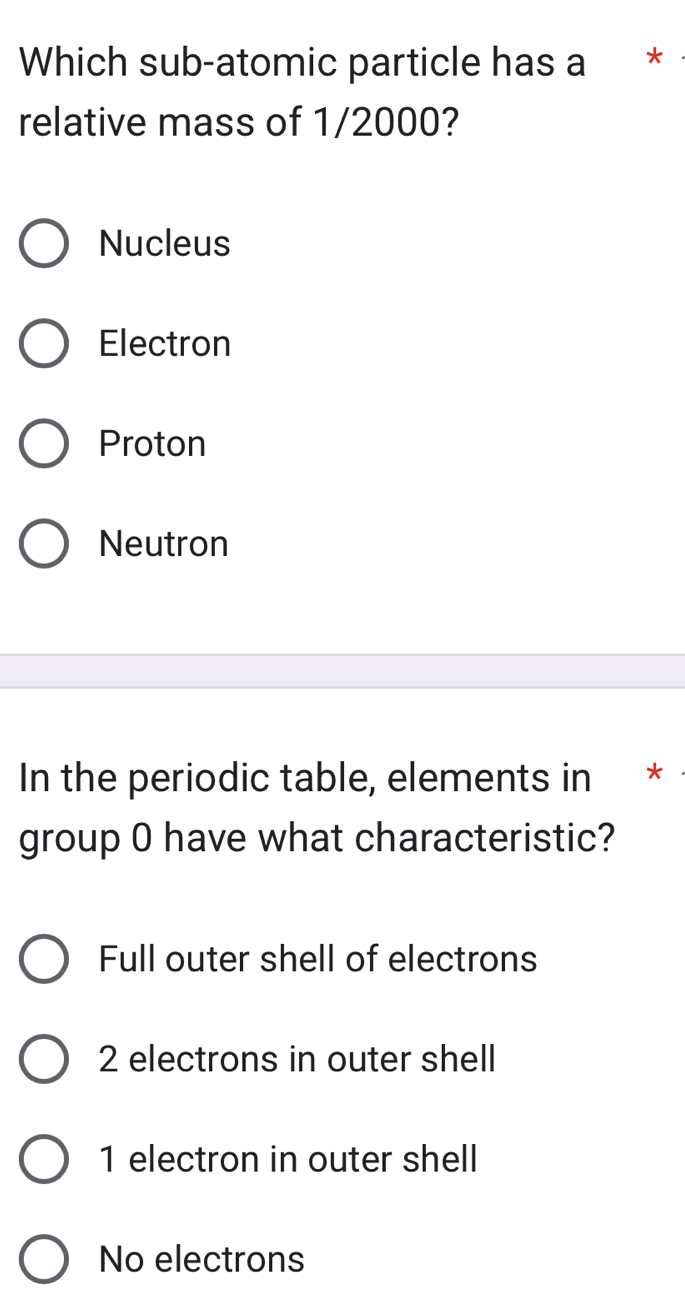 Solved: Which sub-atomic particle has a * relative mass of 1/2000 ...