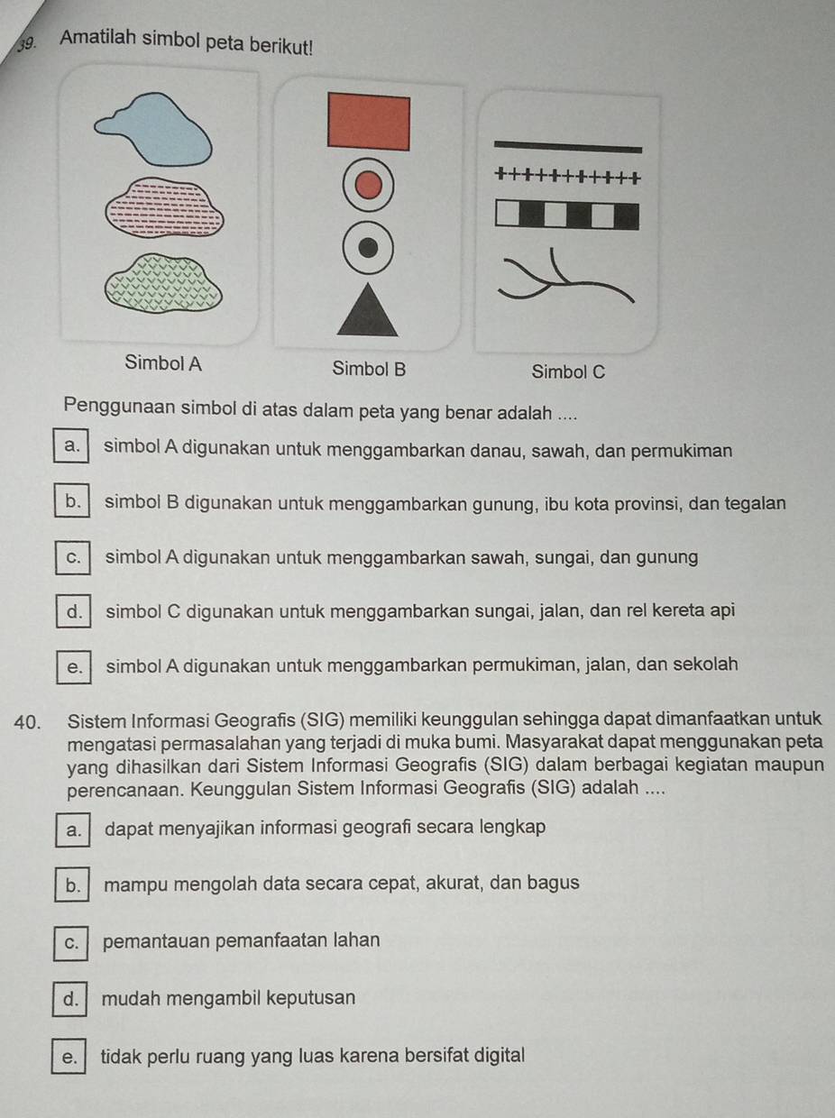 Telah dijawab:Amatilah simbol peta berikut! Simbol A Simbol B Simbol C ...